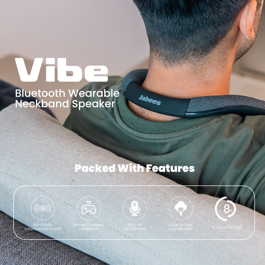 Jabees Vibe Bluetooth Wearable Neckband Speaker for Music Gaming Zoom ...